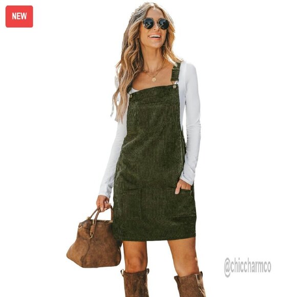 Pants & Jumpsuits | Corduroy Square Neck Mini Overall Dress Front Bib ...